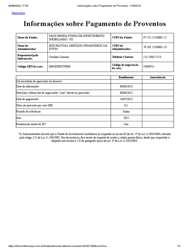 Informe Rendimento Junho 2022 - MXRF11 | PDF | Governo | Justiça