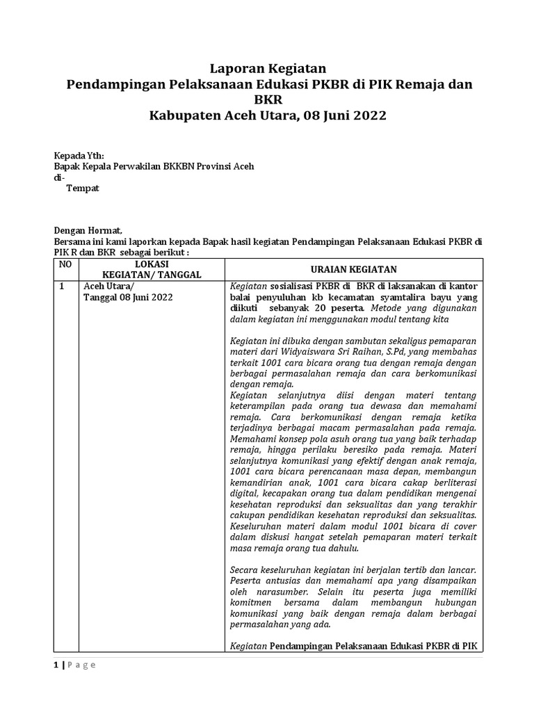 Edukasi PKBR Aceh Utara 2022 | PDF