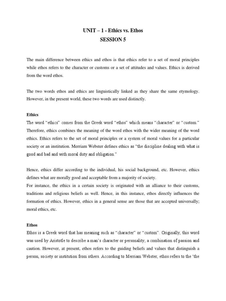 NOTES - Ethics vs. Ethos | PDF | Morality | Attitude (Psychology)