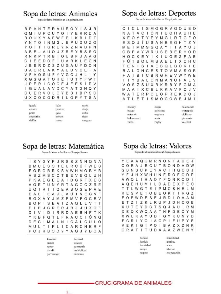 Sopas de Letras y Crucigramas | PDF