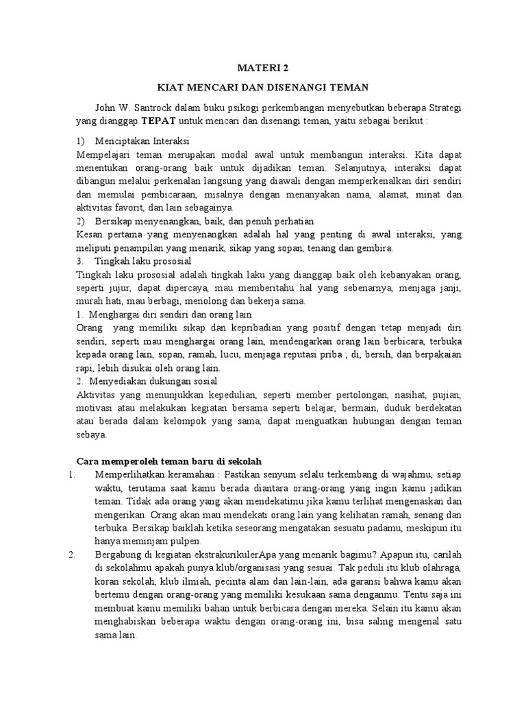 Materi 2 Kiat Mencari Dan Disenangi Teman | PDF