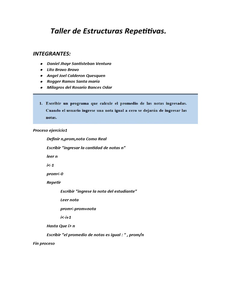 S14.s1. - Taller de Estructuras Repetitivas. | PDF