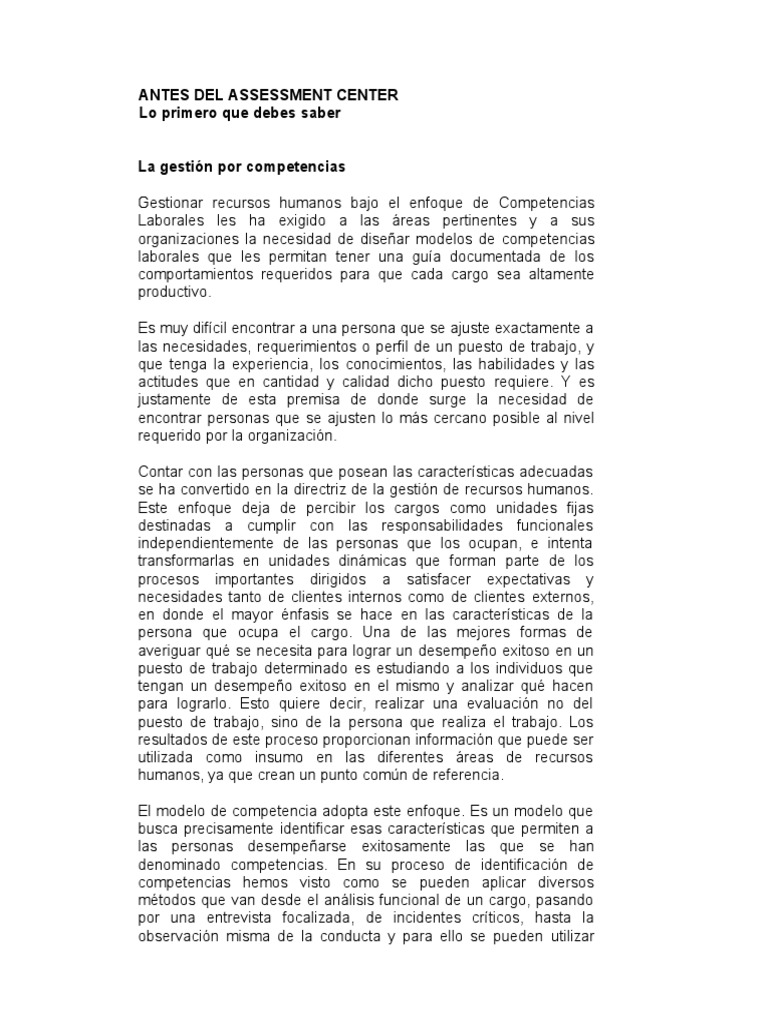 Assessment Center | PDF | Gestión de recursos humanos | Planificación