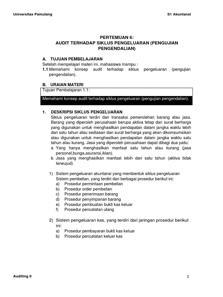 Audit Siklus Pengeluaran: Pengujian Pengendalian | PDF