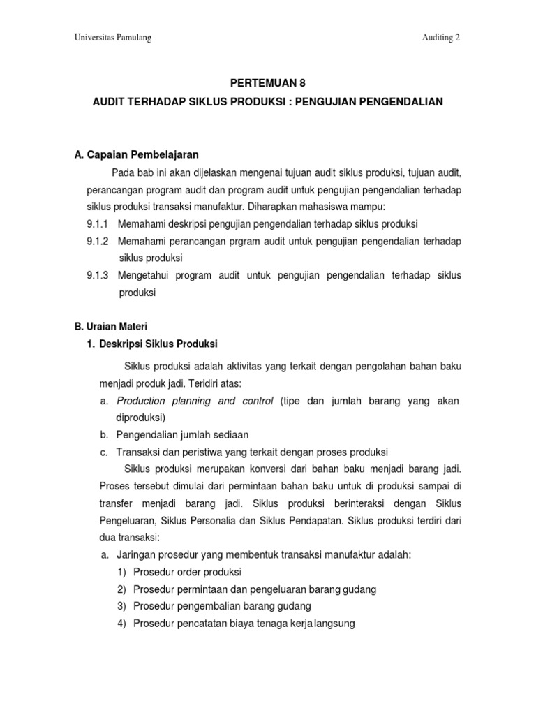 Audit Siklus Produksi - Pengujian Pengendalian | PDF