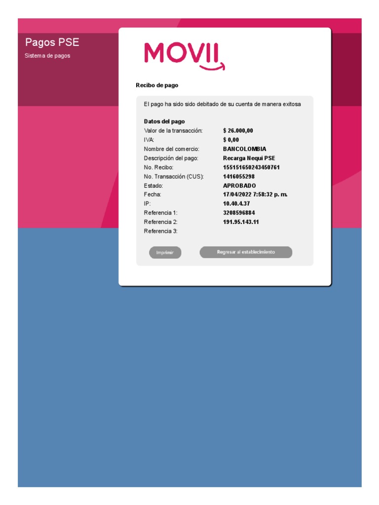 Sistema de Pagos PSE - Recibo de Pago | PDF