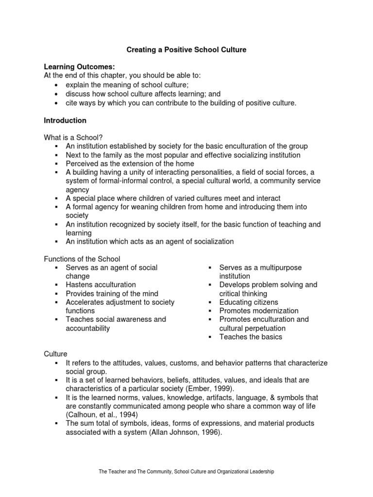 Building a Positive School Culture | PDF | Teachers | Leadership