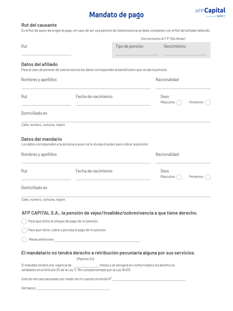 Mandato De Pago Afp Capital Y Pensiones Pdf