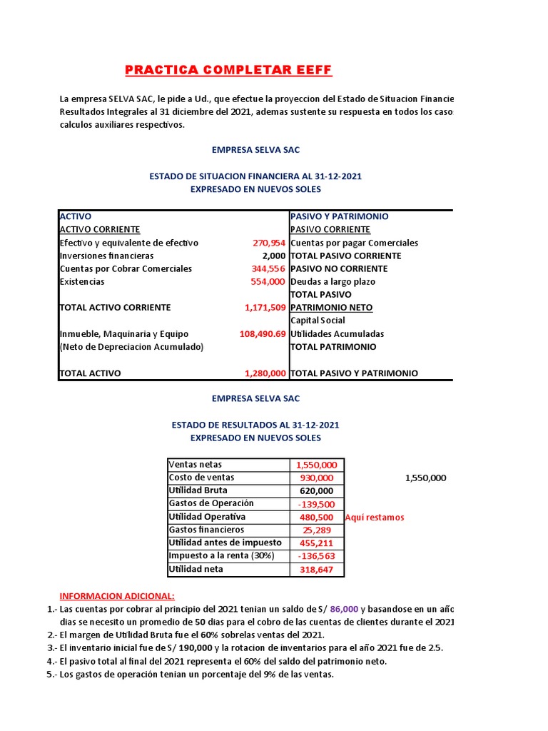 Practica para Completar Eeff - Selva Sac | PDF | Liquidez de mercado ...