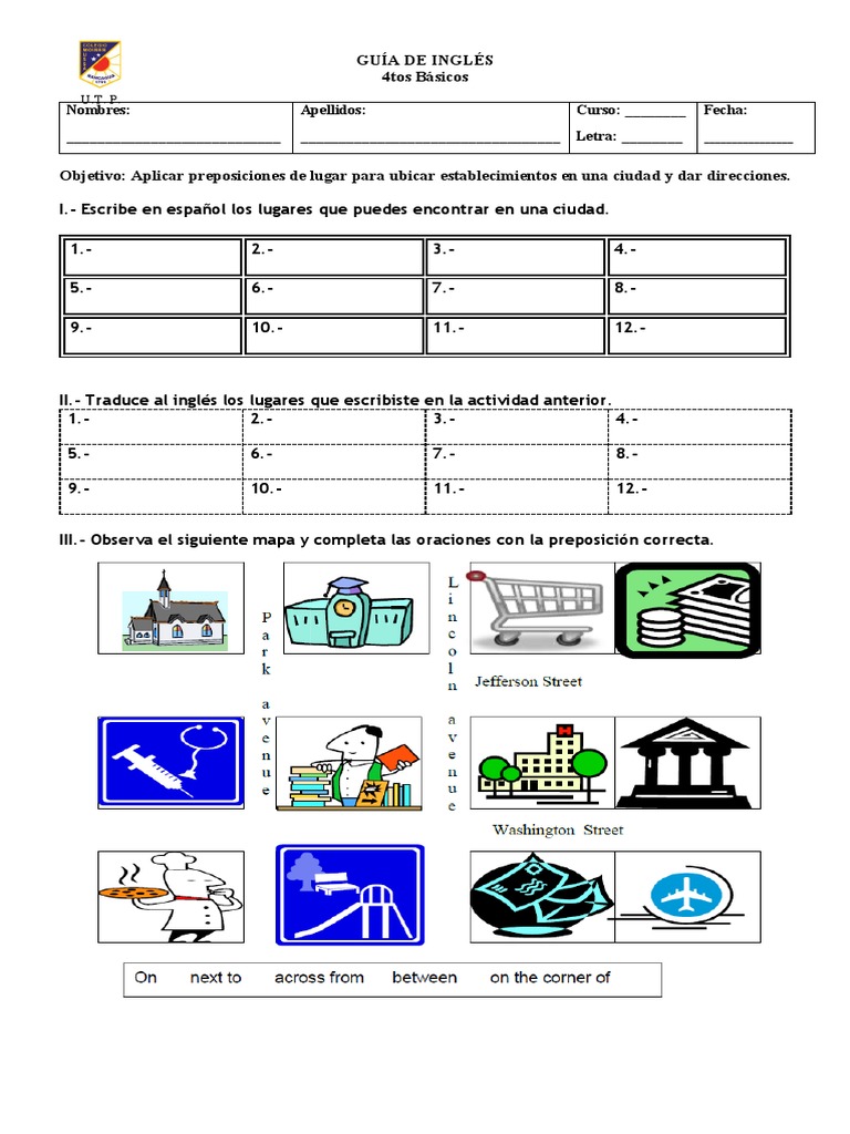 Mapa de lugares en inglés para 4to básico | PDF