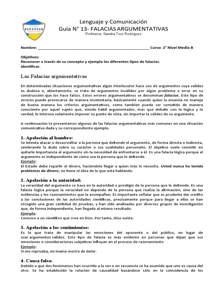 2° N M - Guía #13 - FALACIAS | Descargar gratis PDF | Falacia | Verdad