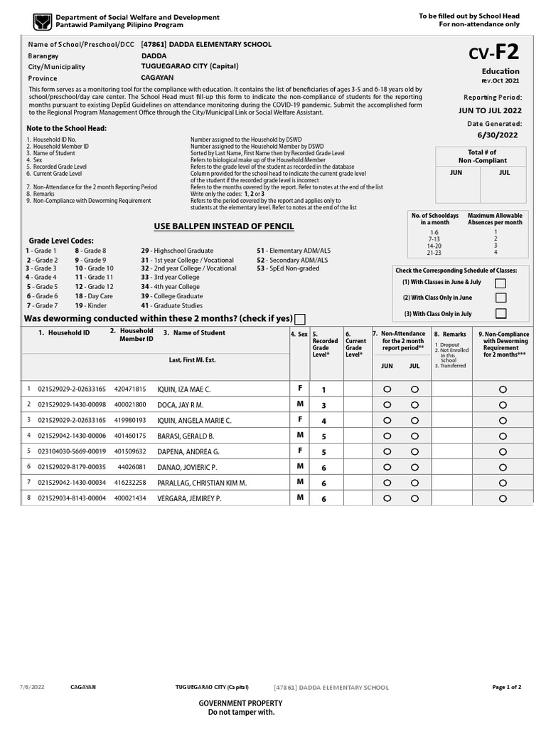 1st Page 2022 P3 CV FORM 2 REG.2 - Final | PDF | Educational Stages | Adolescence
