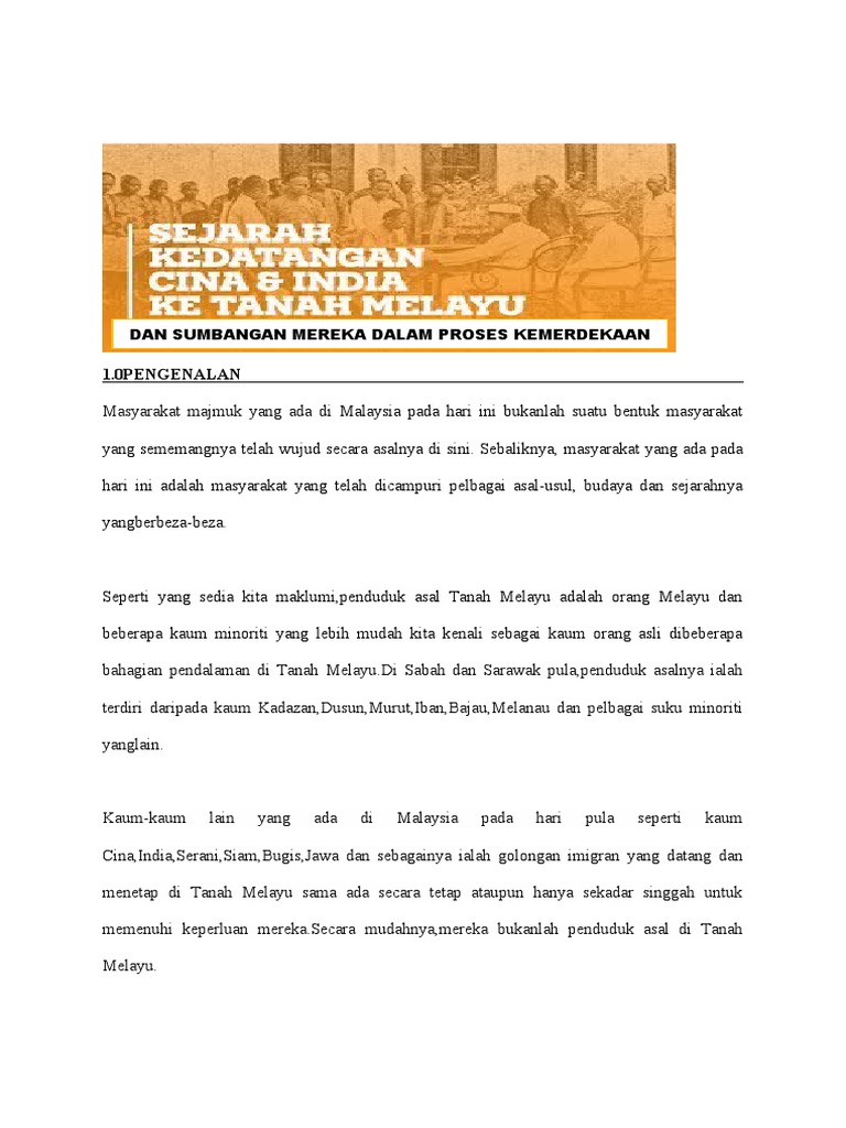 Penghijrahan Cina Dan India Ke Tanah Melayu | PDF