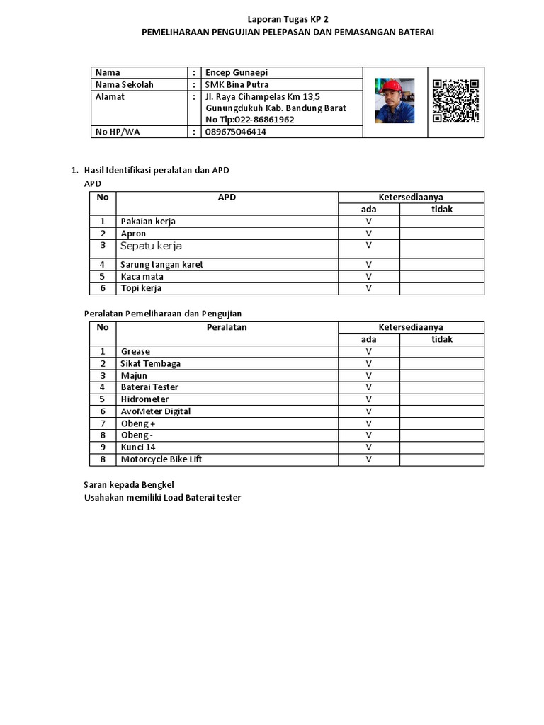 Laporan Tugas KP2 (Template) - Baterai | PDF