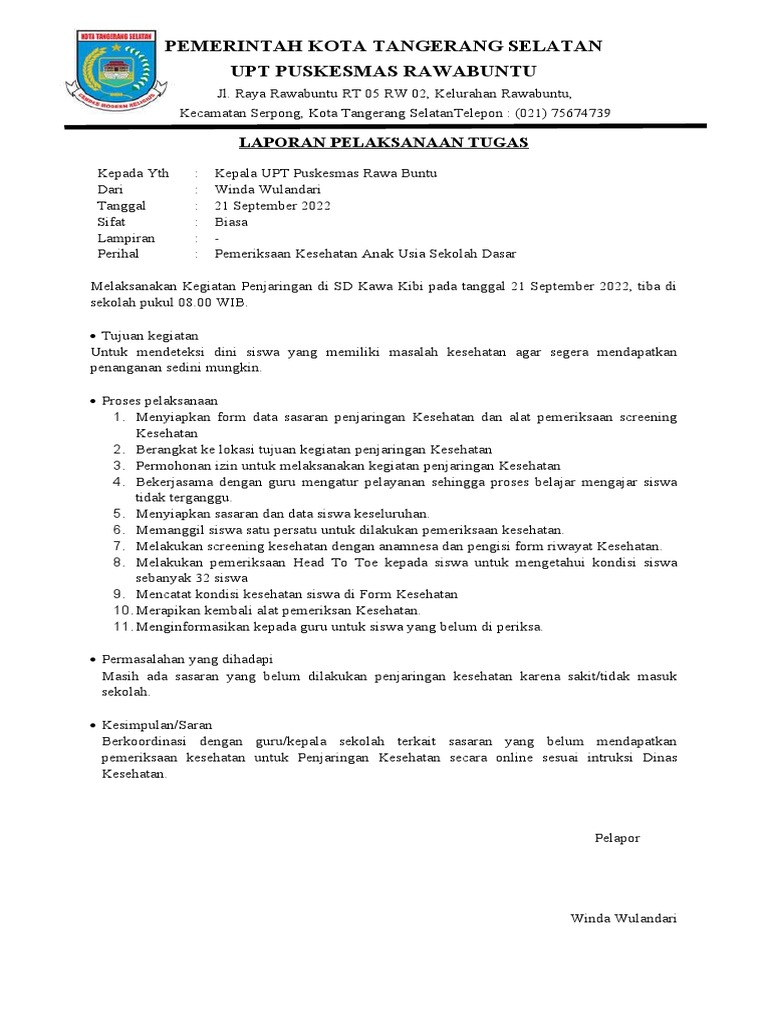 Laporan Penjaringan Kesehatan Anak SD | PDF