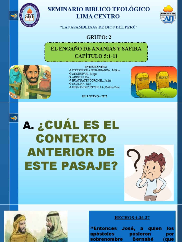 Ananias y Safira - Ppts Grupal Presentar | PDF | Pecado | San Pedro