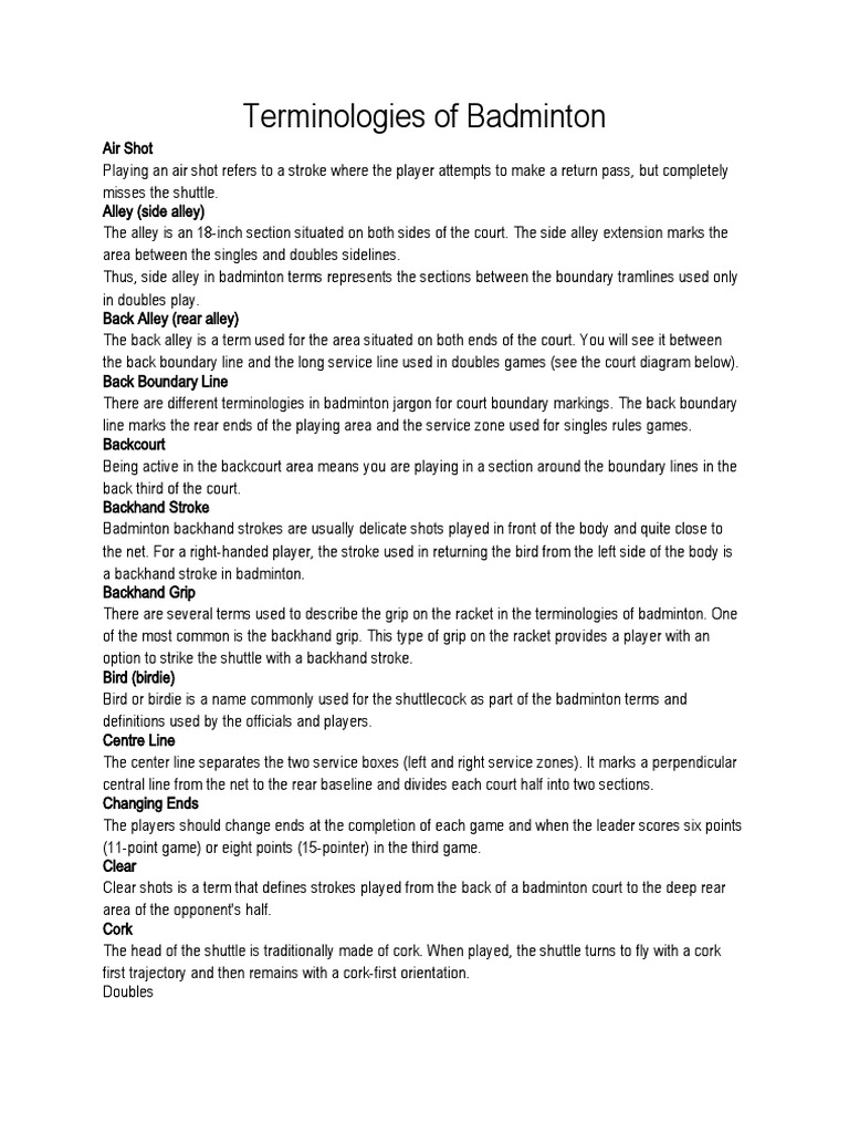 Terminologies of Badminton | PDF | Leisure | Summer Sports