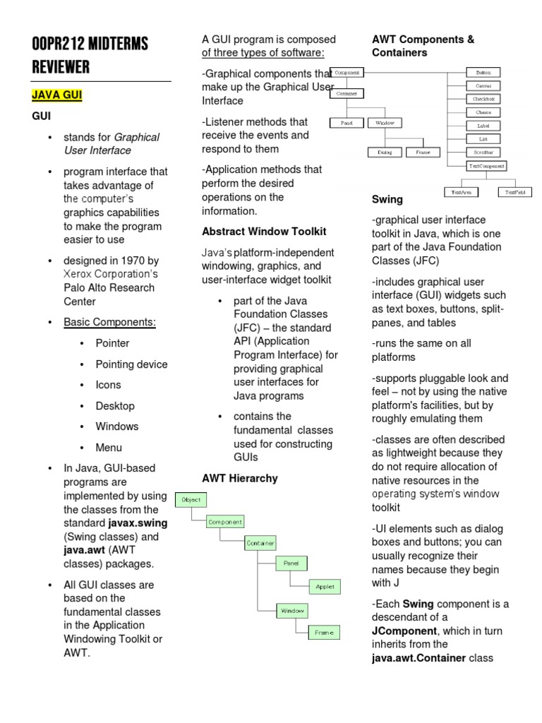 Oopr212 Midterms Reviewer | PDF | Graphical User Interfaces | Programming Paradigms