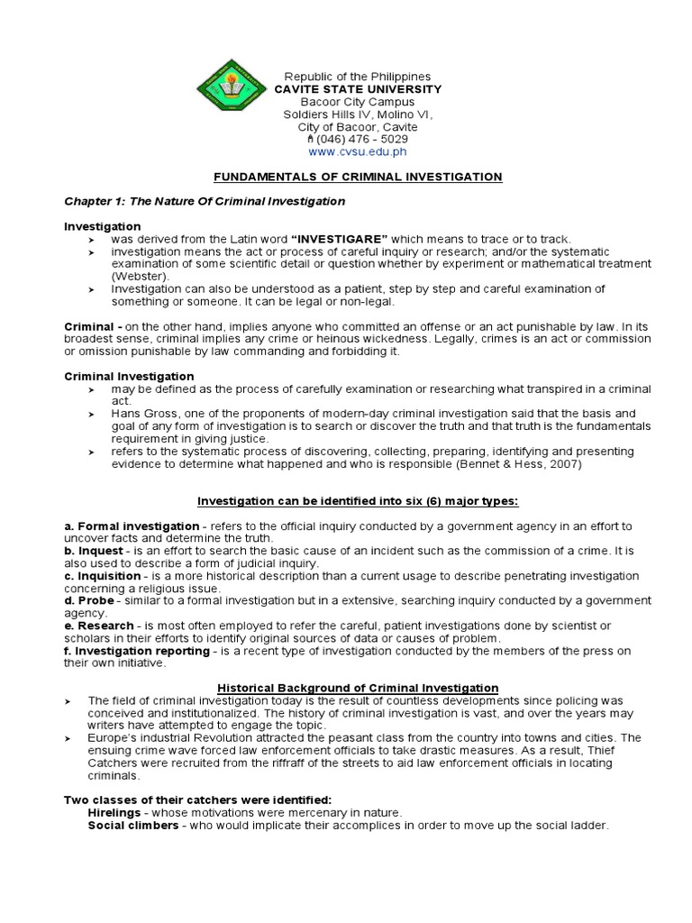 CDIN 1 Fundamentals of Investigation and Intelligence | PDF | Crime Scene | Burden Of Proof (Law)