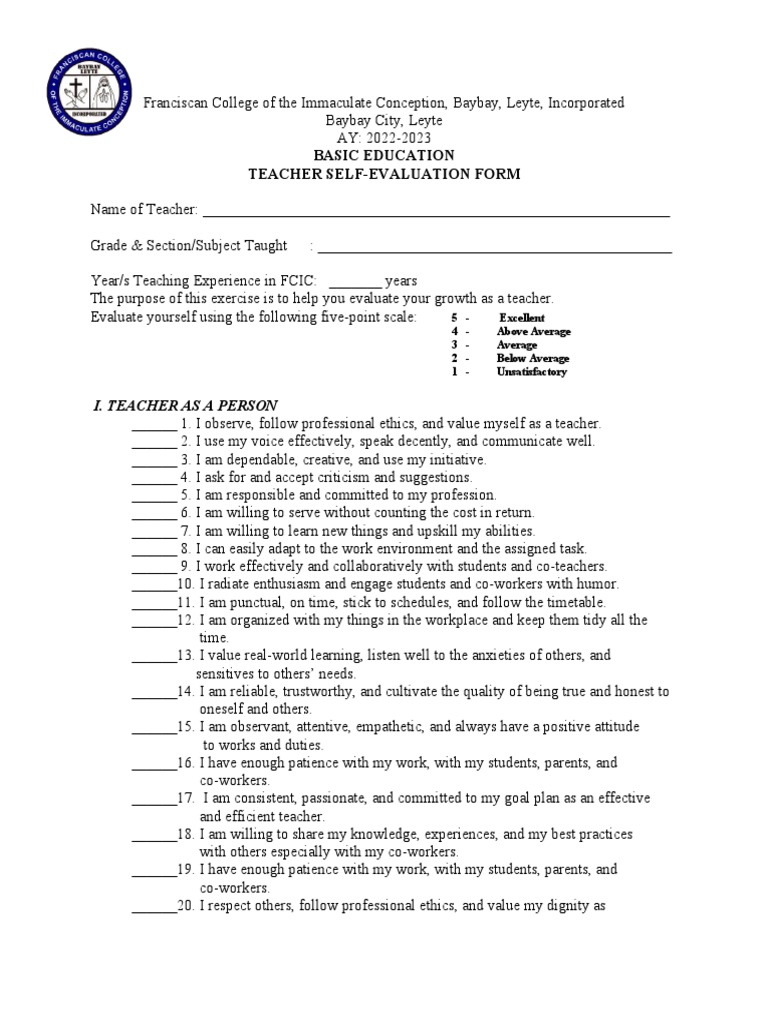 Self-Evaluation 2022-2023 | Download Free PDF | Teachers | Teaching Method