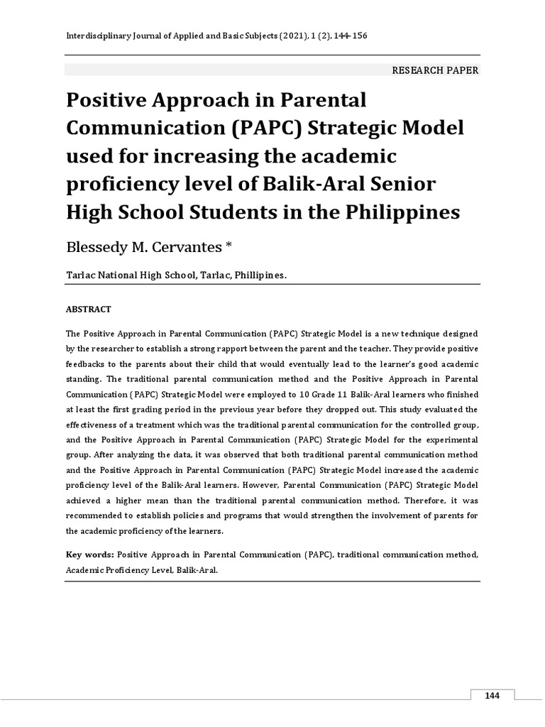 Positive Approach in Parental Communication PAPC Strategic Model Used ...
