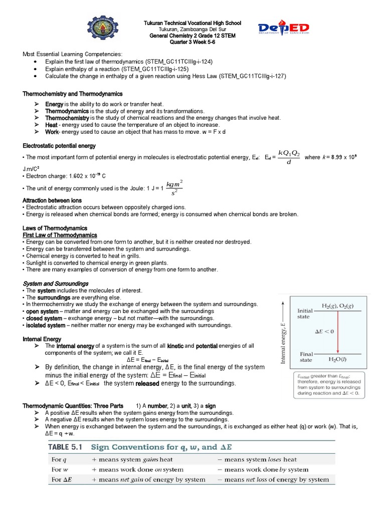 Chem2 Q3 Week 5 6 | PDF | Heat | Enthalpy