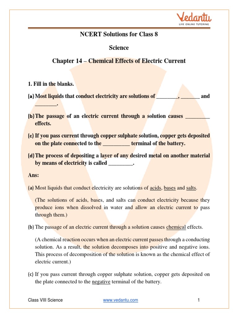 Class 8 Science: Electric Current | PDF | Electric Current | Copper