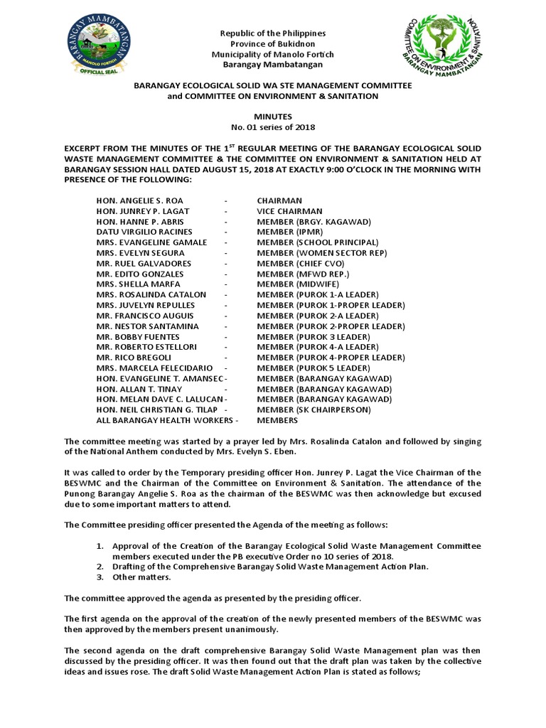 BESWMC Meeting Minutes - August 2018 | PDF