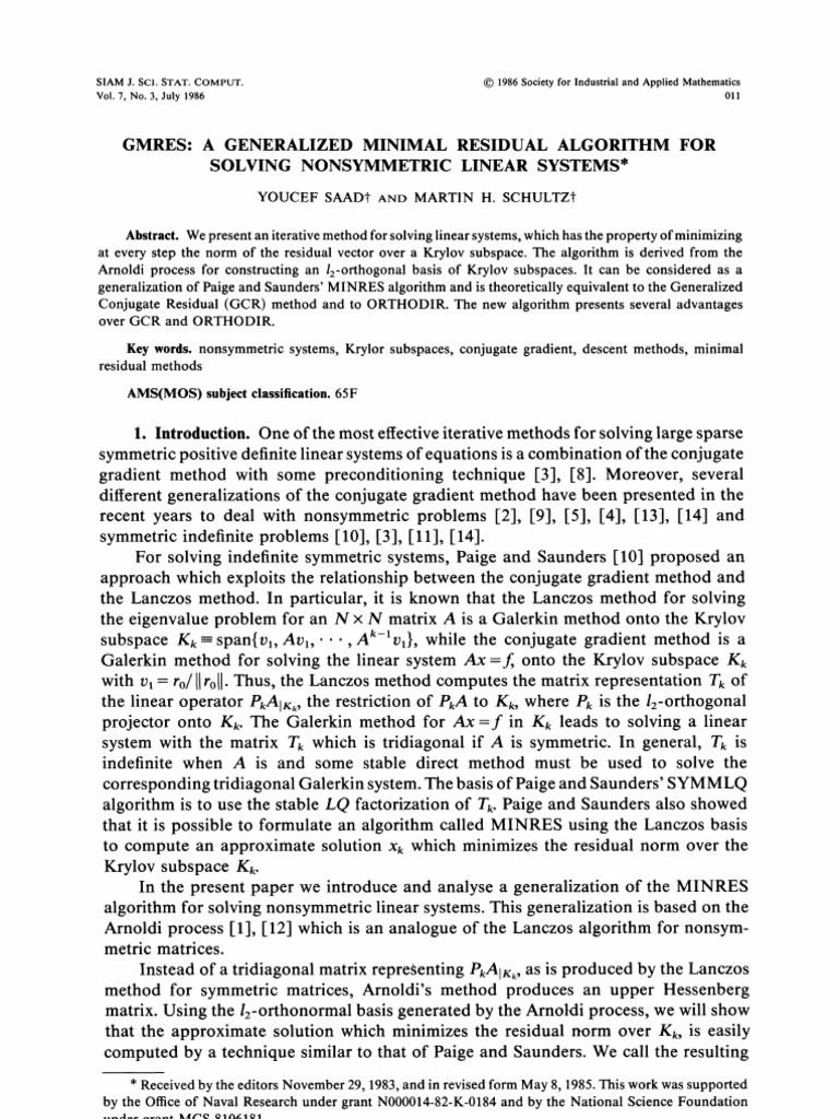 Gmres Siam | Download Free PDF | Matrix (Mathematics) | Functions And Mappings