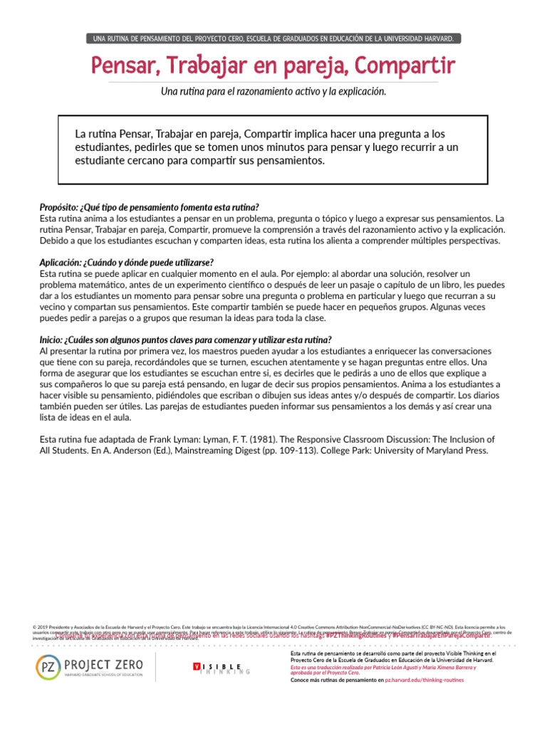 Pensar, Trabajar en Pareja, Compartir - Think Pair Share | PDF ...