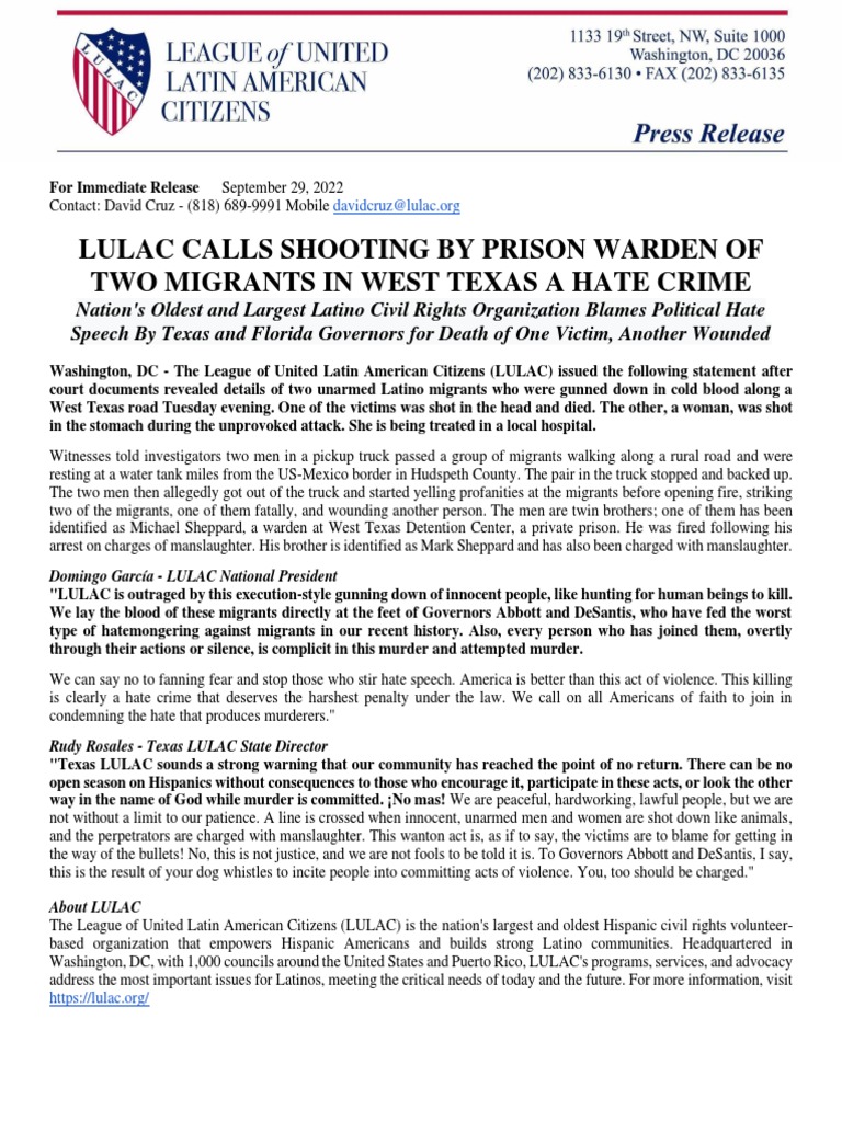 LULAC On Migrants Shot Near Sierra Blanca | PDF | Hispanic And Latino ...
