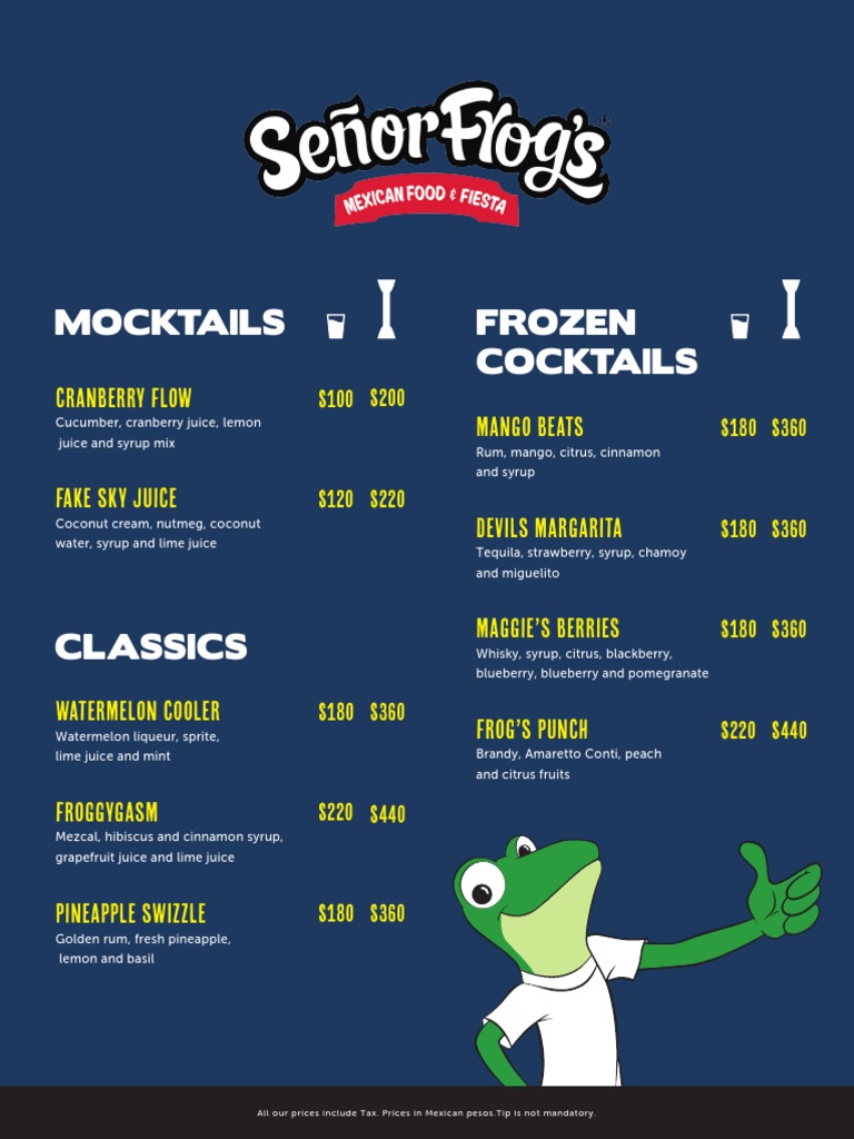 Señor Frogs Drink Menu Overview | PDF | Edible Fruits | Bartending