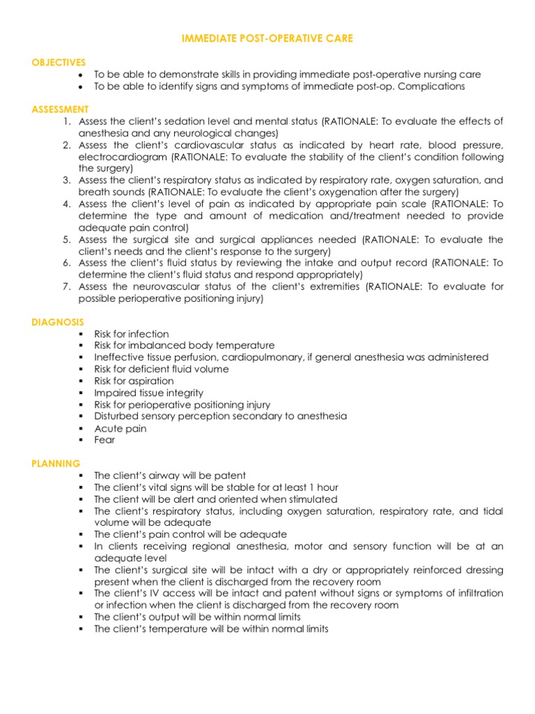 Immediate Post-Operative Care | PDF | Surgery | Anesthesia