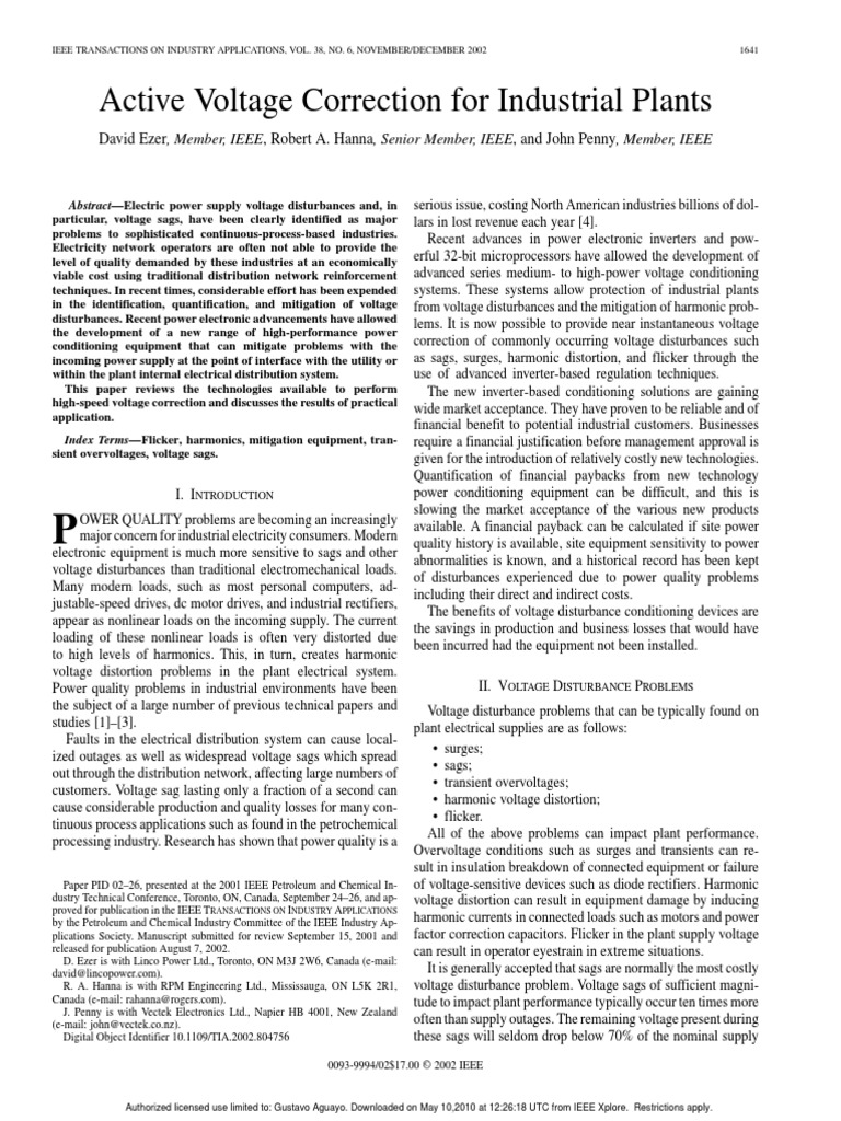 IEEE-Active Voltage Correction For Industrial Plants-Vectek | PDF | Power Inverter | Rectifier