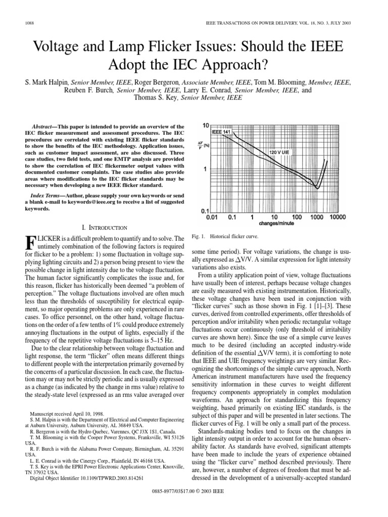 IEEE-Voltage & Flicker Issues. Should IEEE Adopt IEC Appr | PDF | Fluorescent Lamp | Root Mean ...