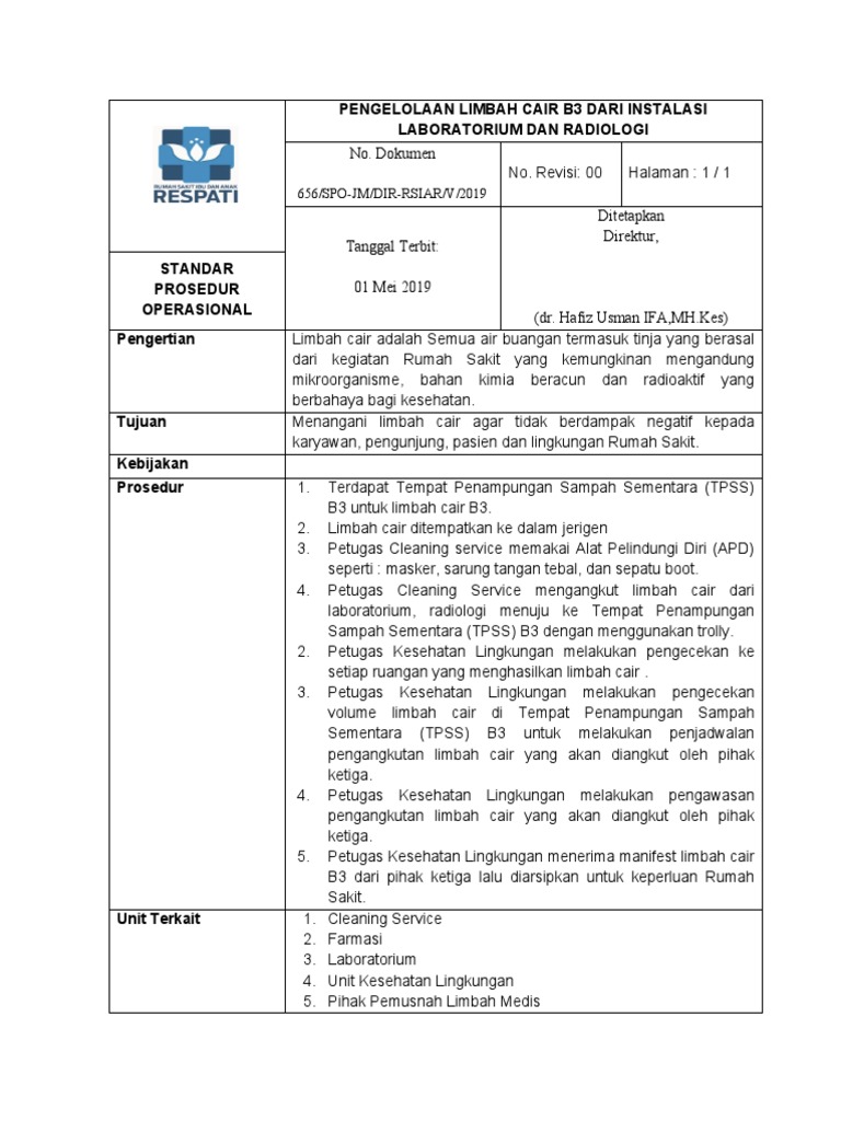 061 Spo Pengelolaan Limbah Cair B3 Lab & Radiologi | PDF