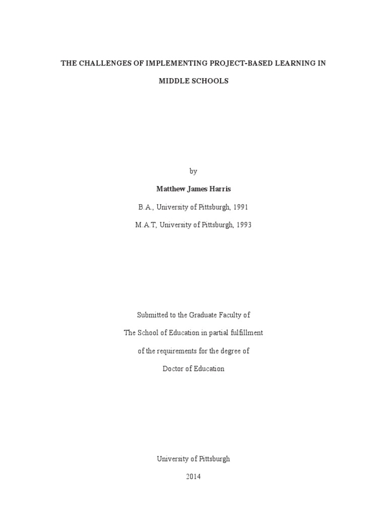 The Challenges of Implementing Project-Based Learning in Middle Schools ...
