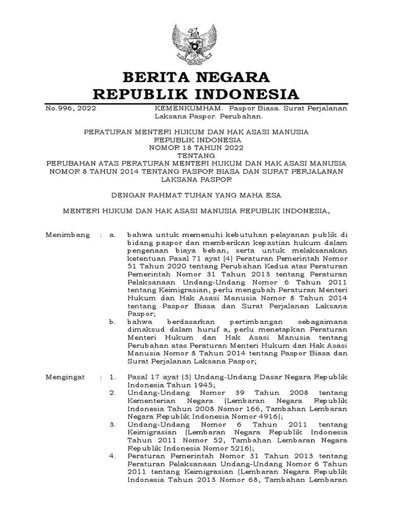 Permenkumham Nomor 18 Tahun 2022 | PDF