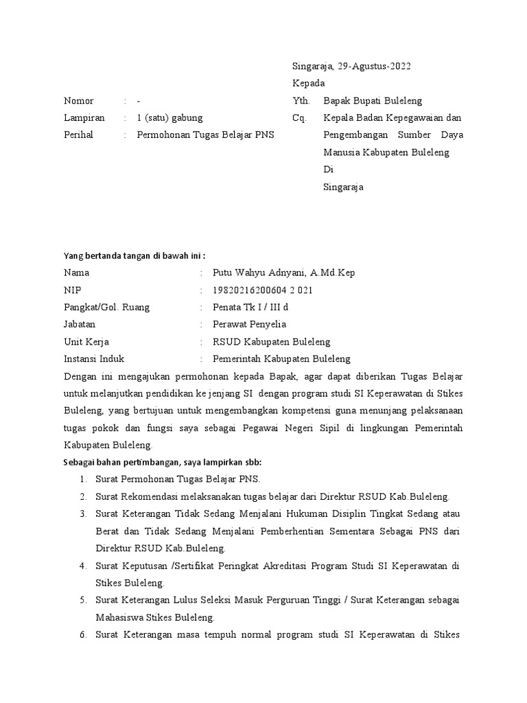 FORMULIR KELENGKAPAN TUGAS BELAJAR Wahyu | PDF
