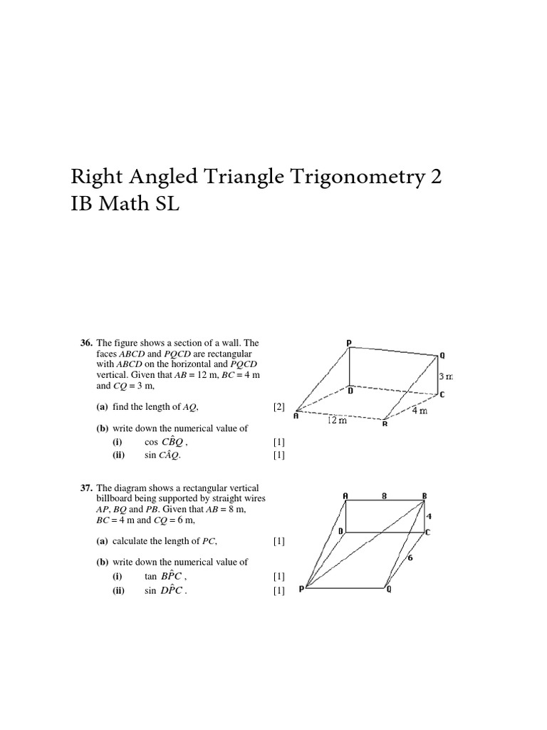 Right Angled Triangle Trigonometry 2 IB Math SL | PDF | Triangle ...