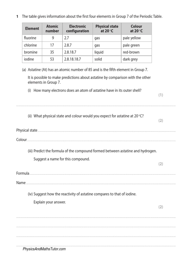 Group 7 (Halogens) - Chlorine, Bromine, Iodine 2 QP | PDF | Chlorine | Redox