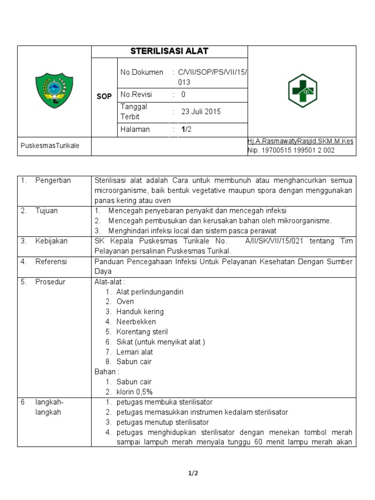 Sop Sterilisasi Alat | PDF