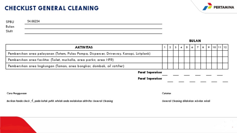 Checklist Pembersihan SPBU Bulanan | PDF