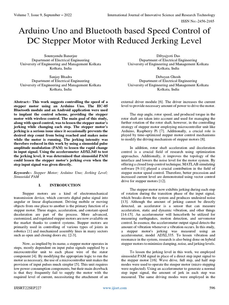 Arduino Uno and Bluetooth Based Speed Control of DC Stepper Motor With Reduced Jerking Level ...