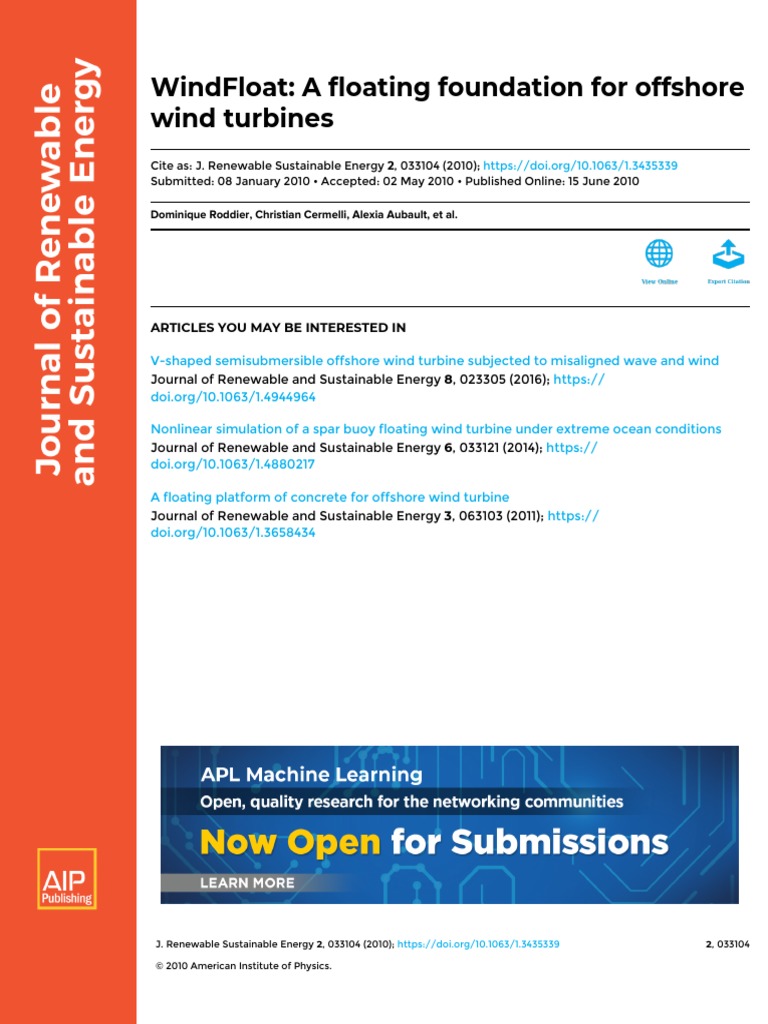 Windfloat: A Floating Foundation For Offshore Wind Turbines: Articles You May Be Interested in ...