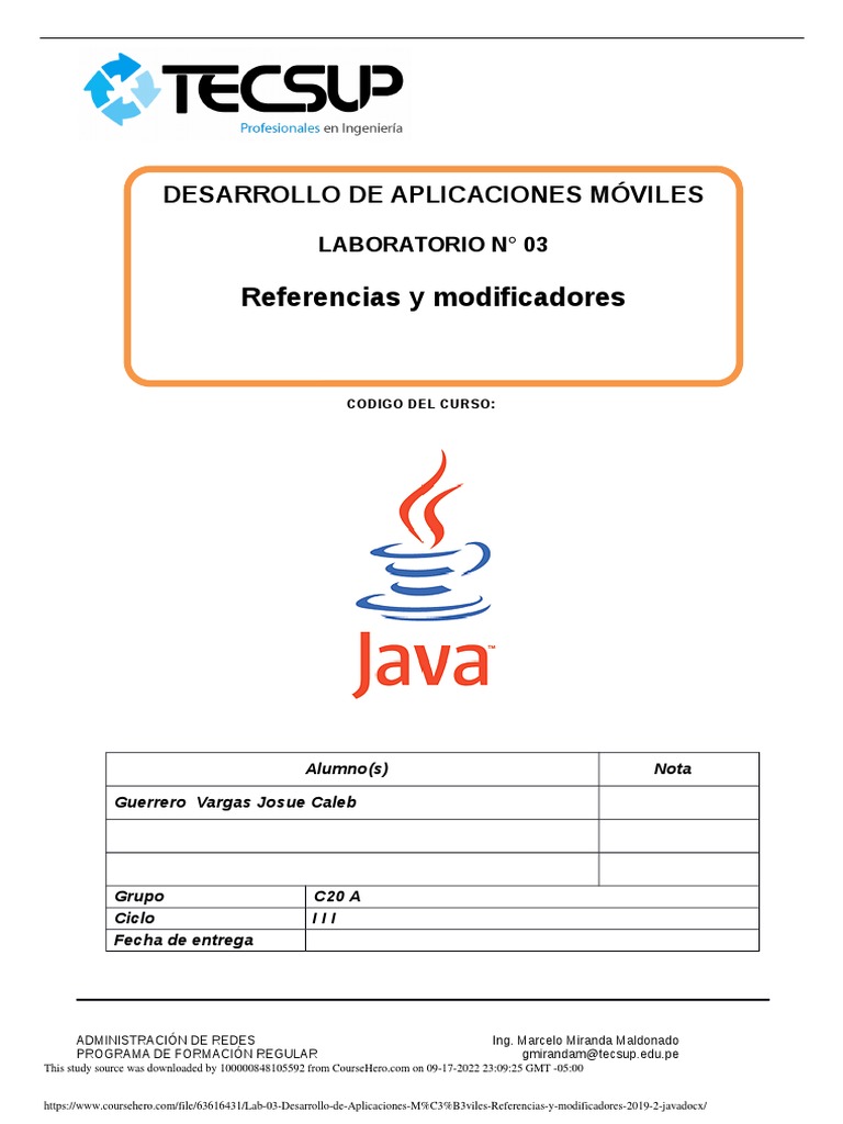 Lab 03 Desarrollo de Aplicaciones M Viles Referencias y Modificadores 2019 2 Java | PDF | Java ...