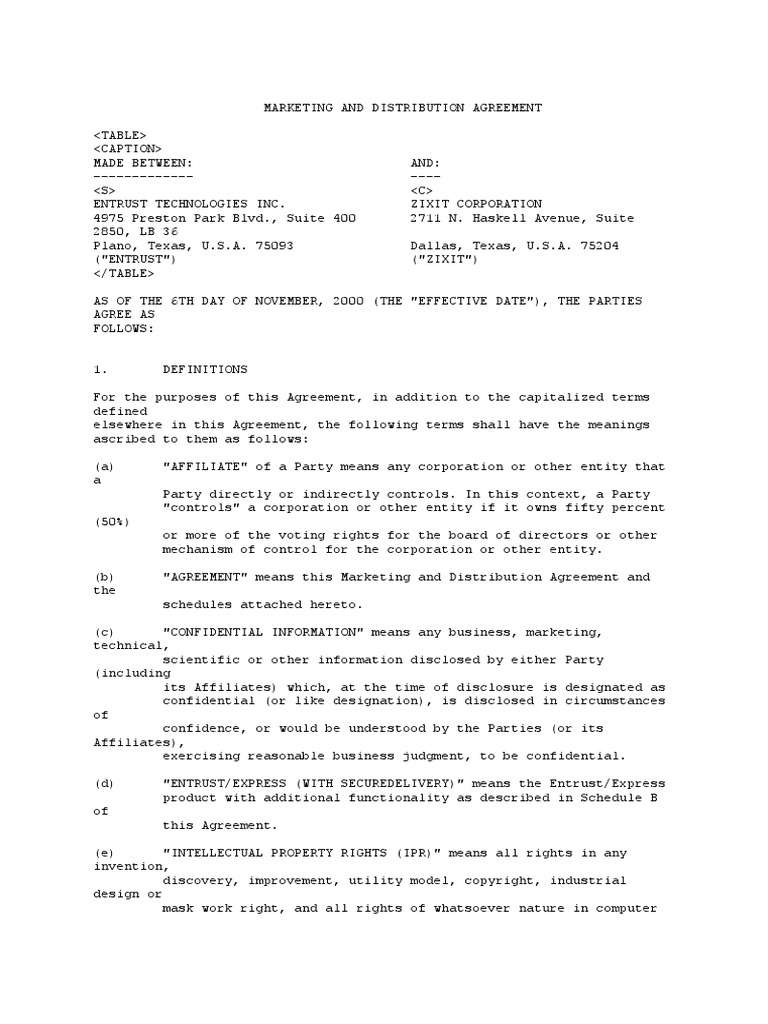 MARKETING AND DISTRIBUTION AGREEMENT (Service Level) | PDF | Legal ...