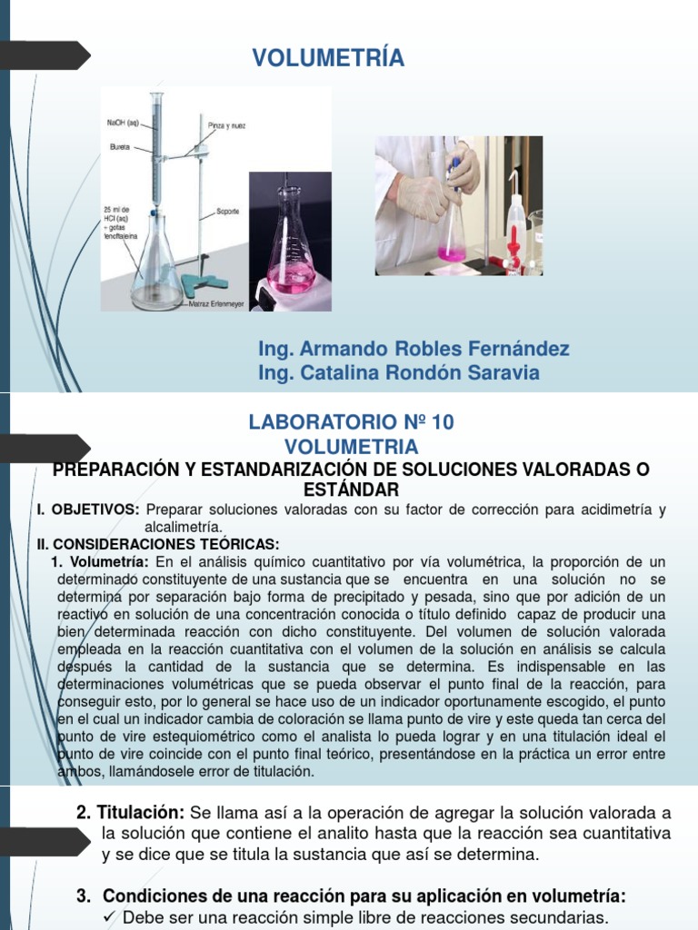 Laboratorio #10 - Volumetria - Preparacion y Estandarizacion de Soluciones Valoradas | PDF ...