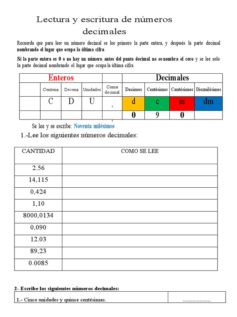 Los Numeros Decimales | PDF