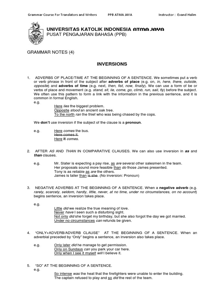 Negative Adverbial Inversion Rules | PDF | Adverb | Subject (Grammar)